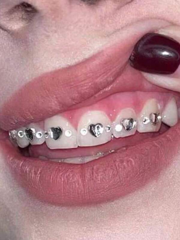 24pcs/set Y2k Style Round Crystal & Tooth Rhinestone Decoration Tooth ...