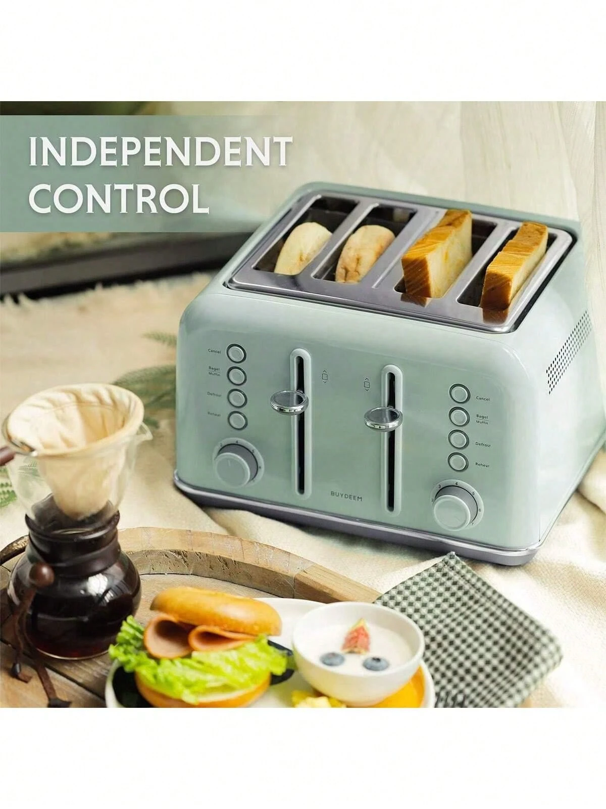 1 pc BUYDEEM Powered 2 Slice Toaster with 7 Browning Levels, Heat and ...