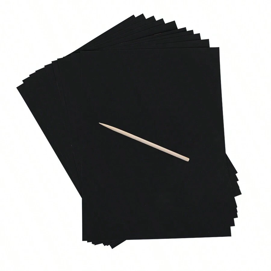 10 Sheets White Cardstock & Colored Scratch Art Paper Set With 1 Bamboo ...