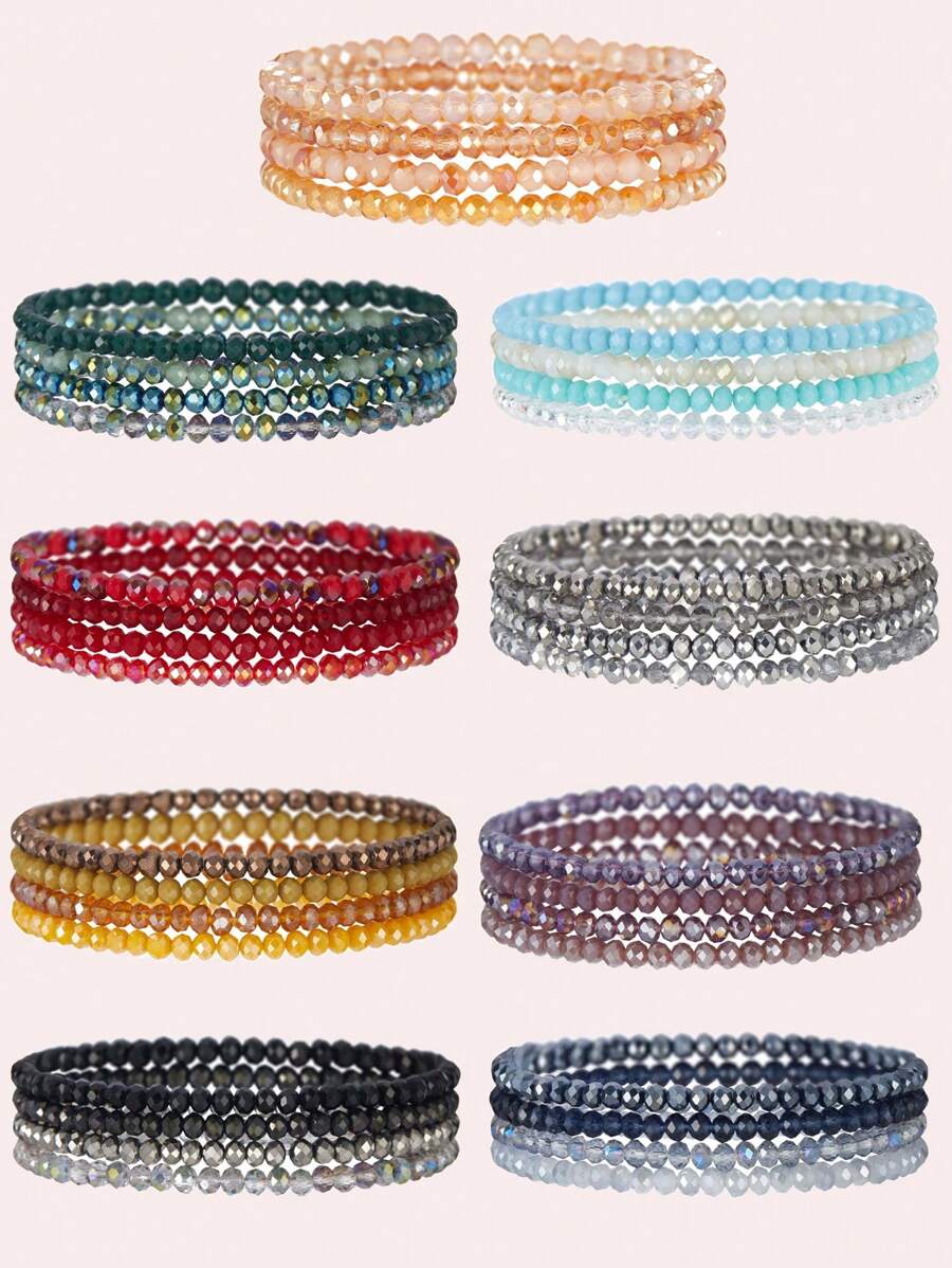 4pcs Beaded Boho Stretch Bracelet Colorful Stackable Crystal Beads ...