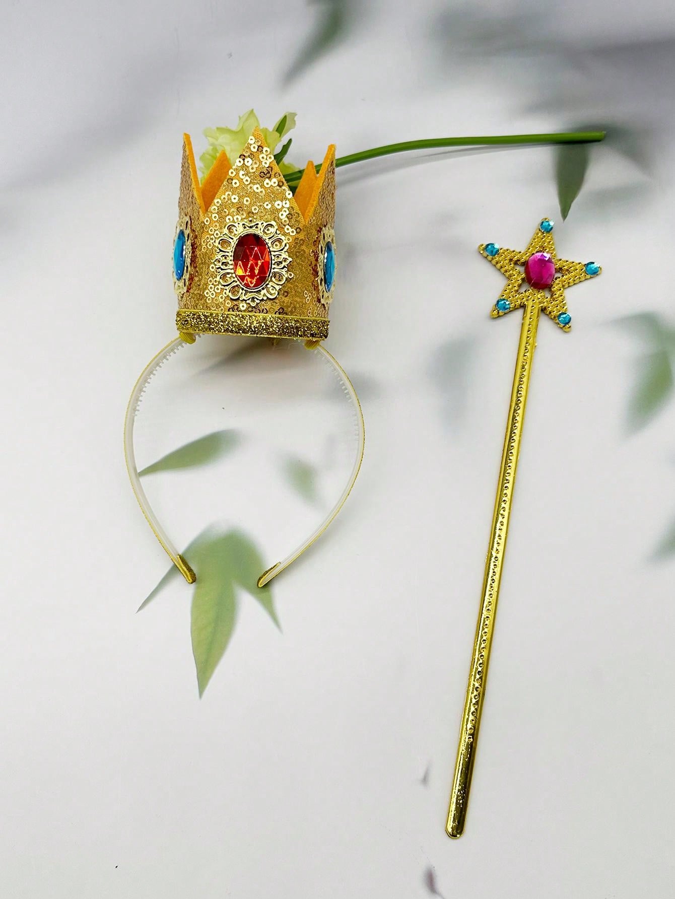 A set of children's golden peach princess crown magic wand set girls ...