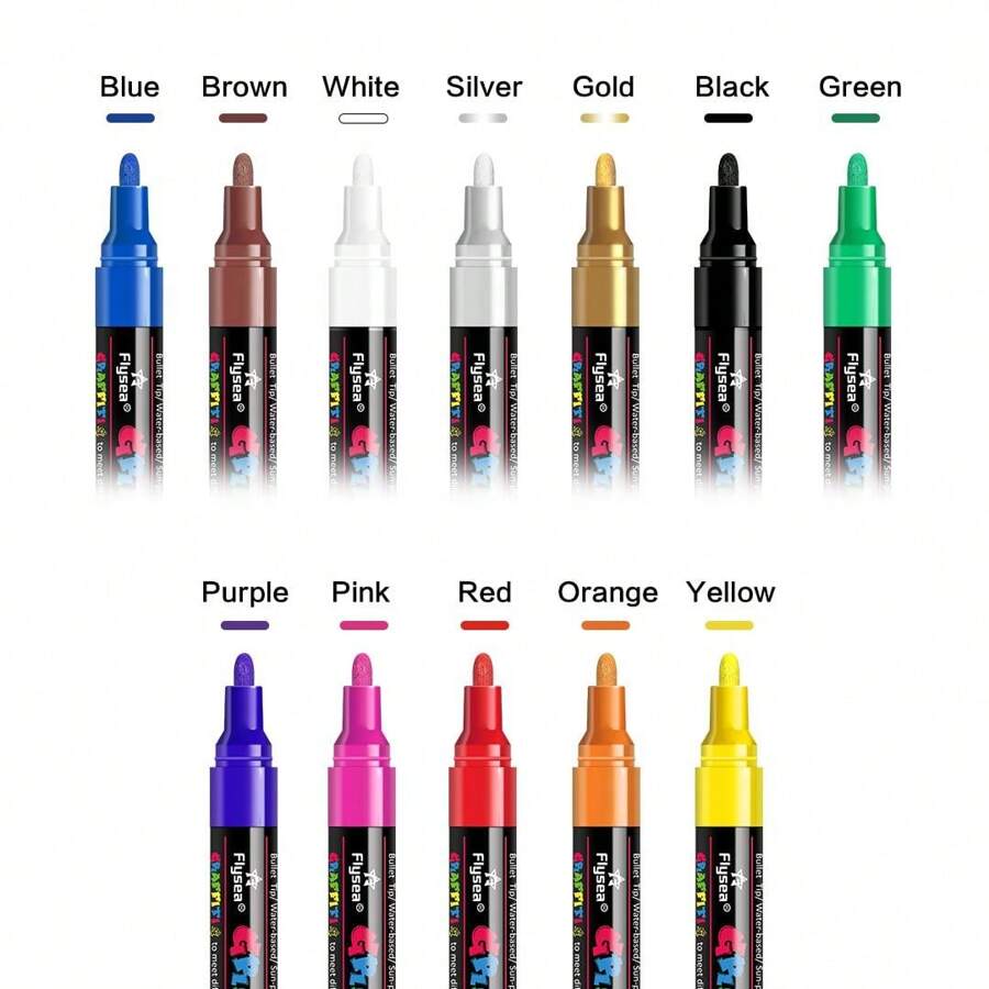12 Colors Acrylic Paint Pens With Double-Ended Medium Nibs, For Rock ...