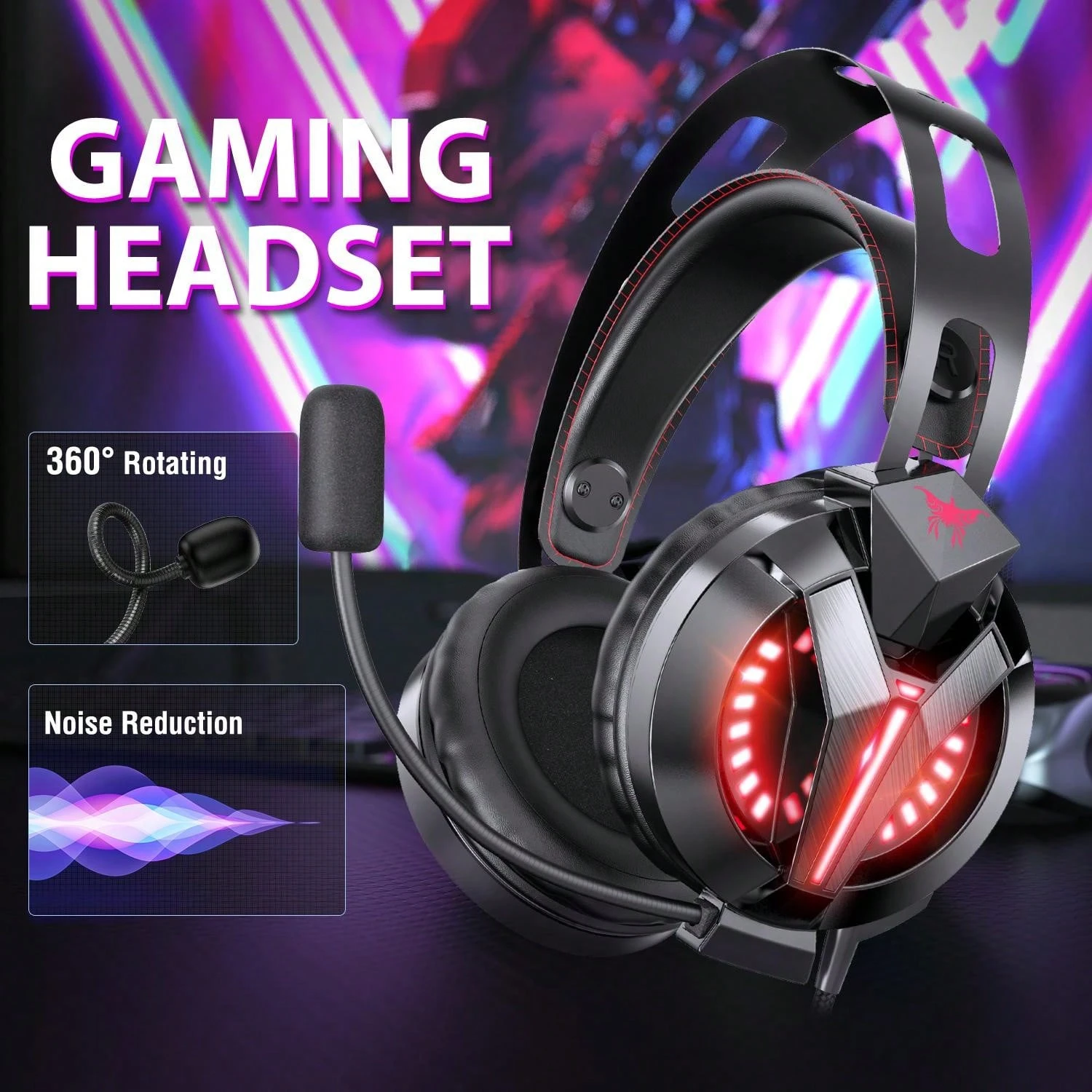 ONIKUMA Gaming Headset with Flexible Noise Cancellation Microphone New ...