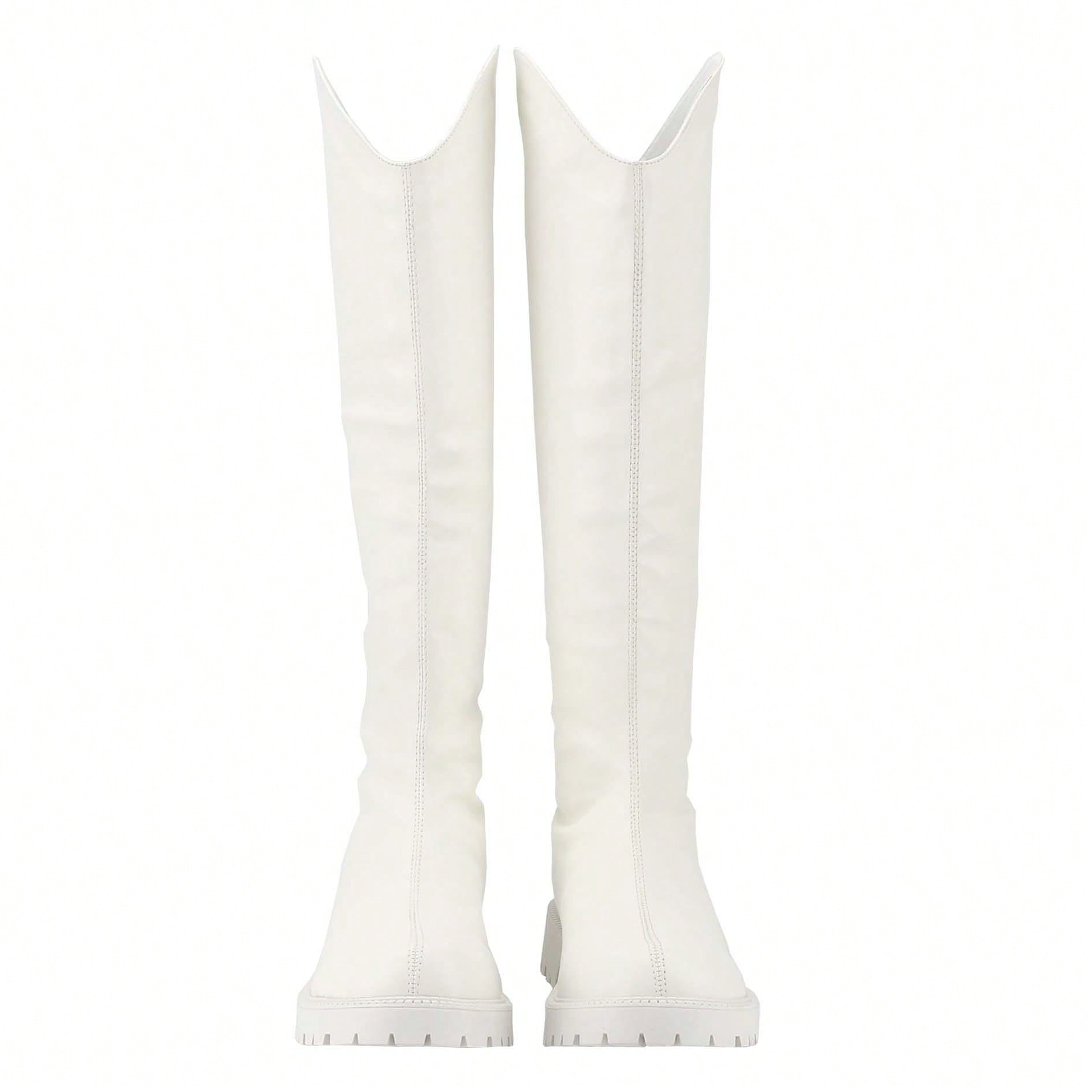 BELOVELY【Swim-4】Women's Platform Knee High Cowboy Boots Embroidered ...
