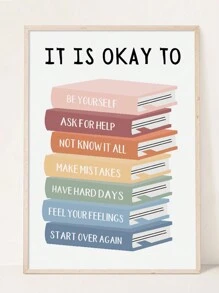 SURELIFE Boho It Is OK To Feel Books Educational Poster Wall Art Canvas ...