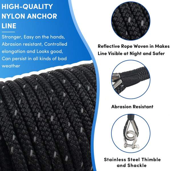 Premium Anchor Rope 100 Ft X 3/8 Inch, Double Braided Nylon Anchor Line ...