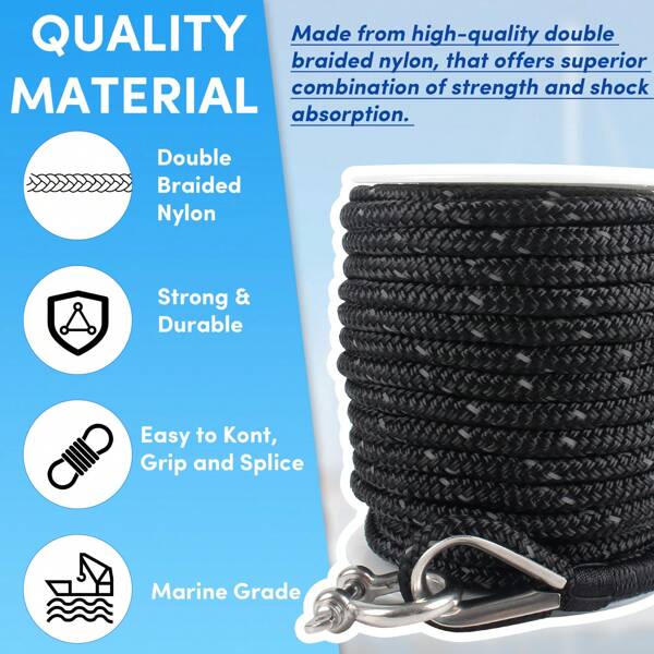 Premium Anchor Rope 100 Ft X 3/8 Inch, Double Braided Nylon Anchor Line ...