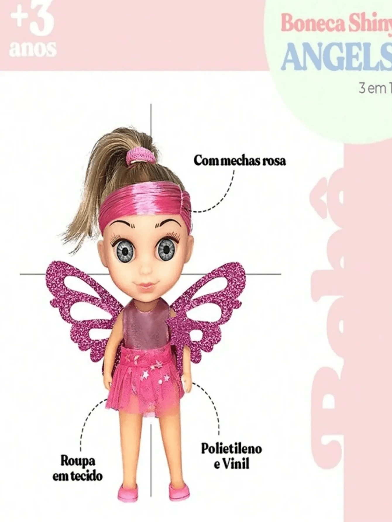 Boneca Infantil Shiny Angels Artista 3 em 1 Sereia Fada e Bailarina ...
