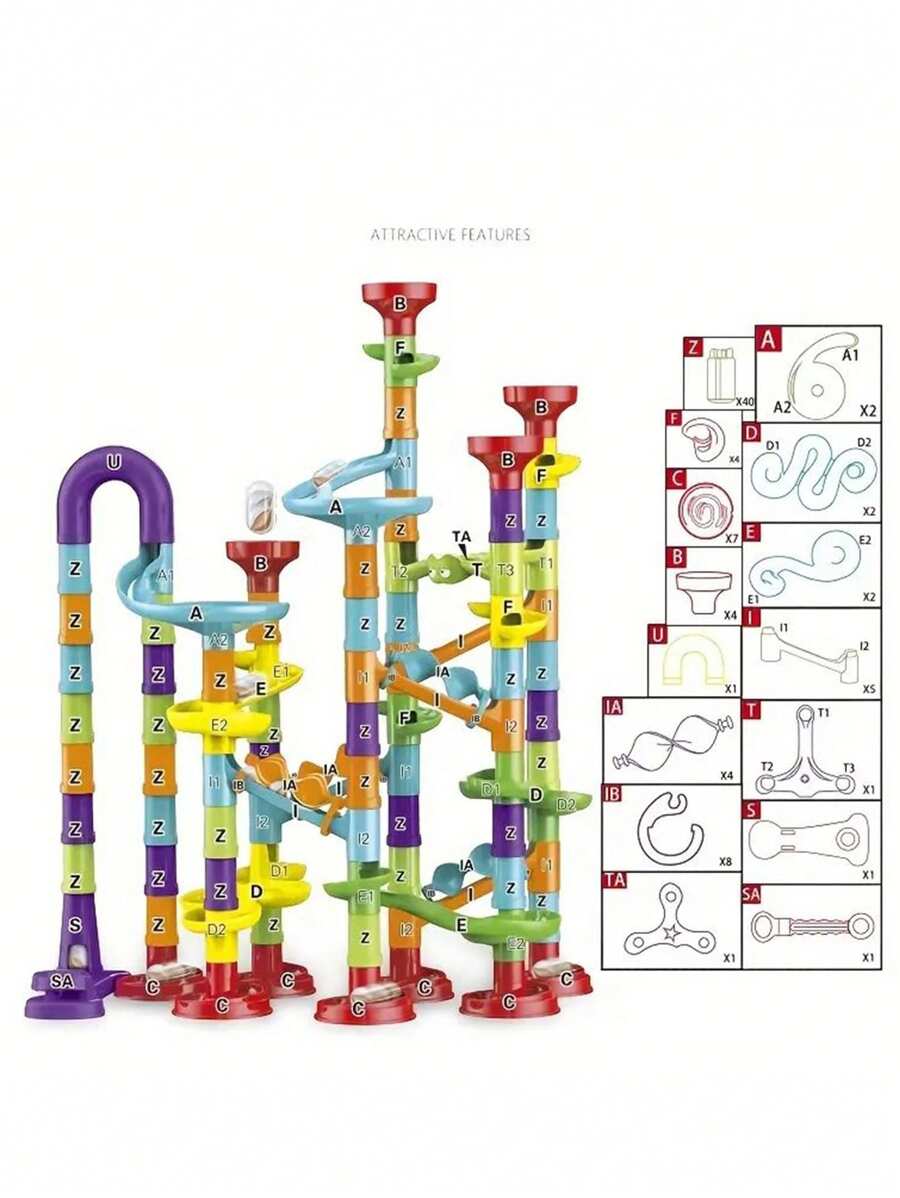 113pcs Roller Ball Track Building Blocks 3d Maze Pipelines Diy Assembly ...