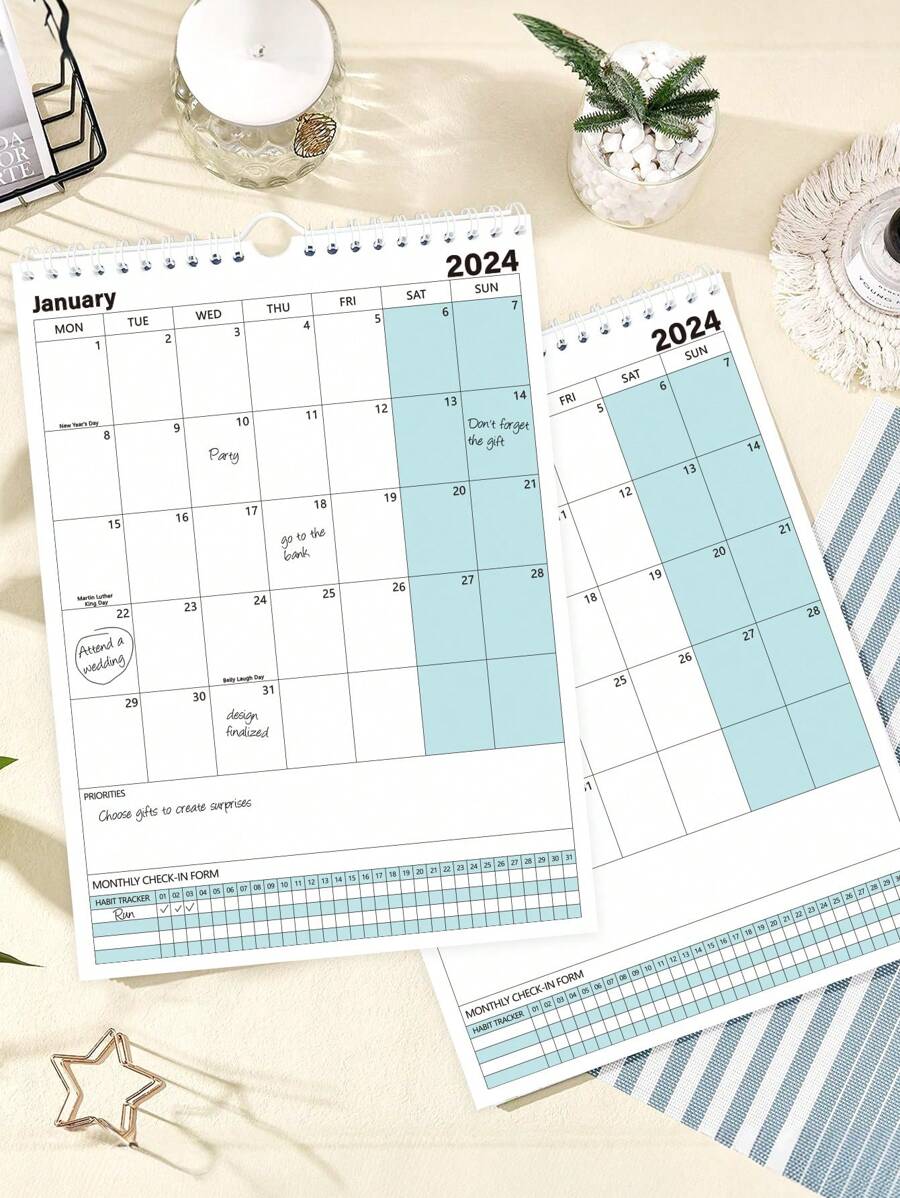 BUBU Calendrier Mural Mensuel 2024 - 12 Calendriers Mensuels De Janvier ...