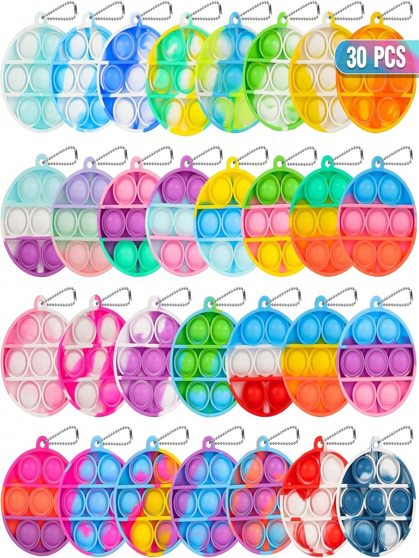 Pop Fidget Toys Bulk Its Party Favors, 30 PCS Mini Pop Round Keychain ...