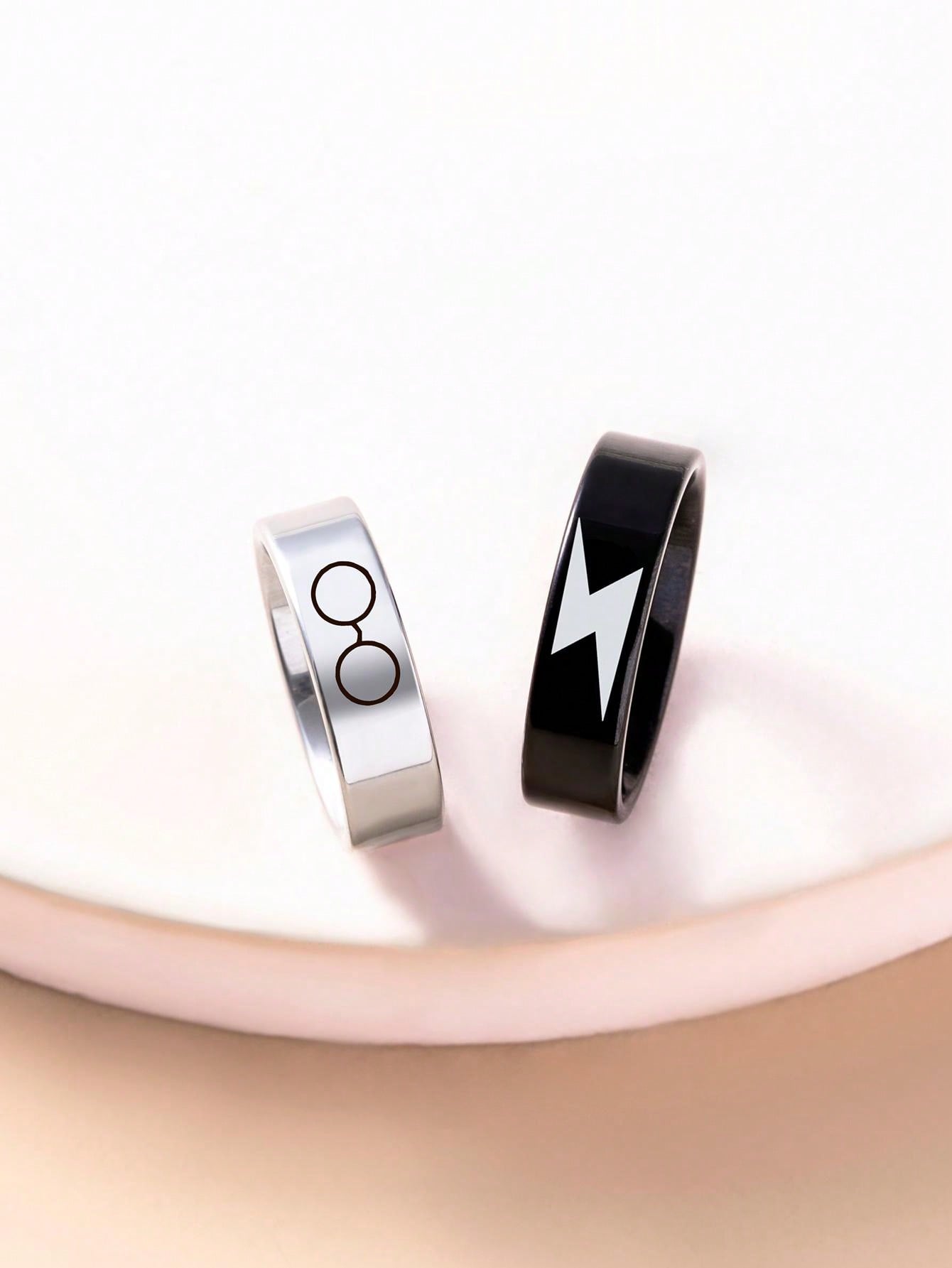 1 pair of stainless steel couples with black and white rings. Women ...