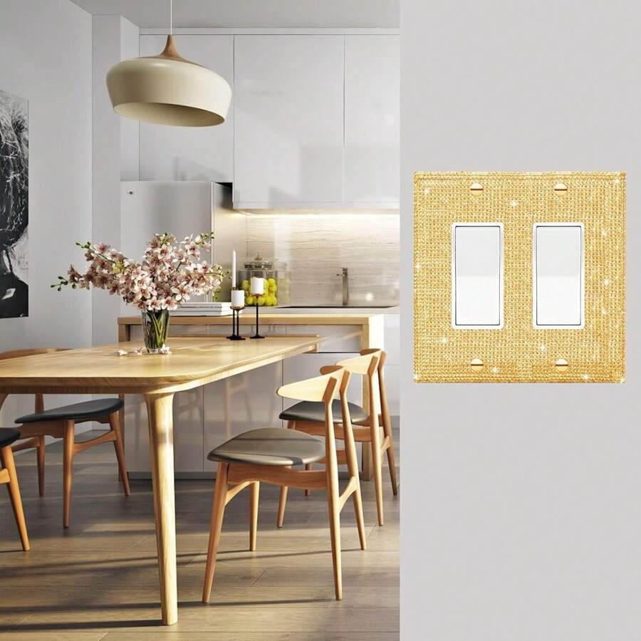1 Pcs Shiny Golden Rhinestone Wall Plate Cover 1 Gang Decorative Light ...