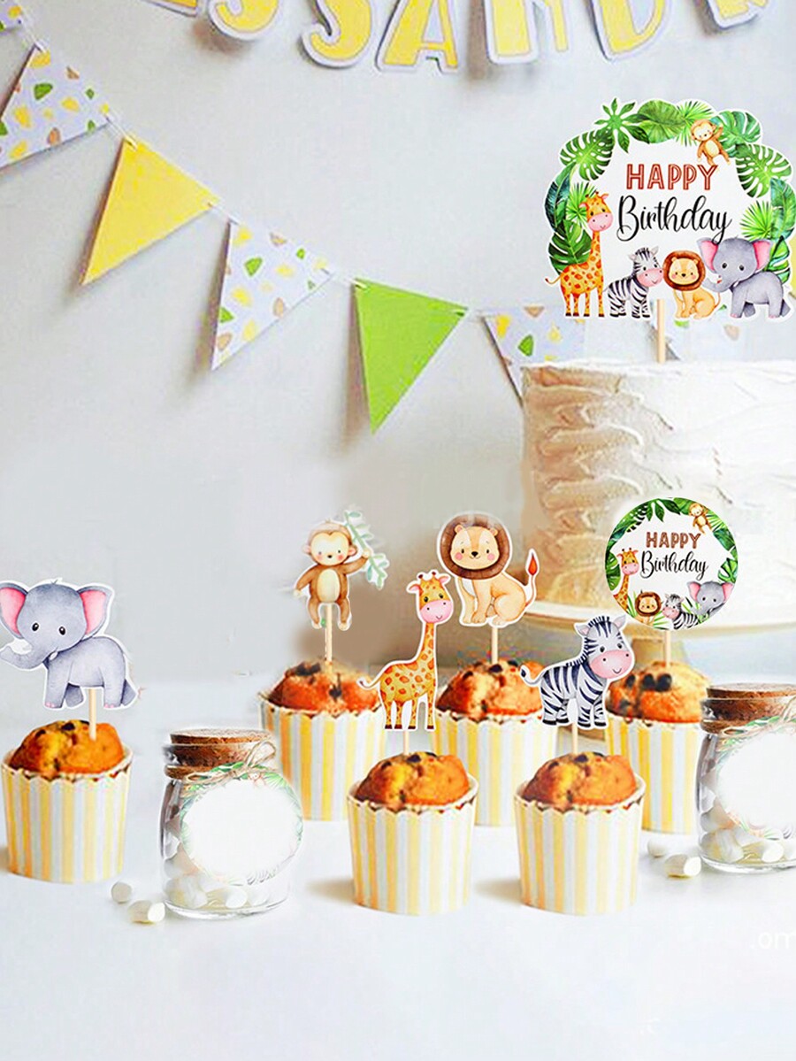 7 pcs/set Forest animal theme cake topper Giraffe lion zebra elephant ...