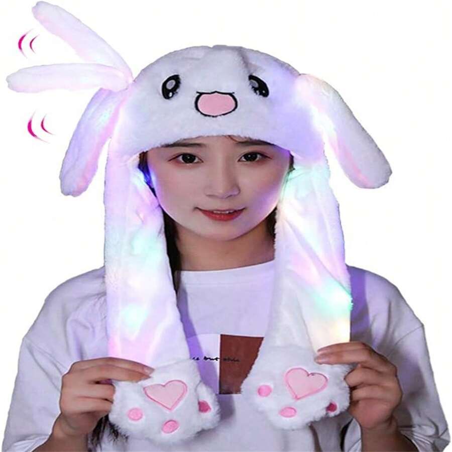 LED Glowing Ear Moving Hat Cute Bunny Hat Ear Jumping Hat Funny Animal ...