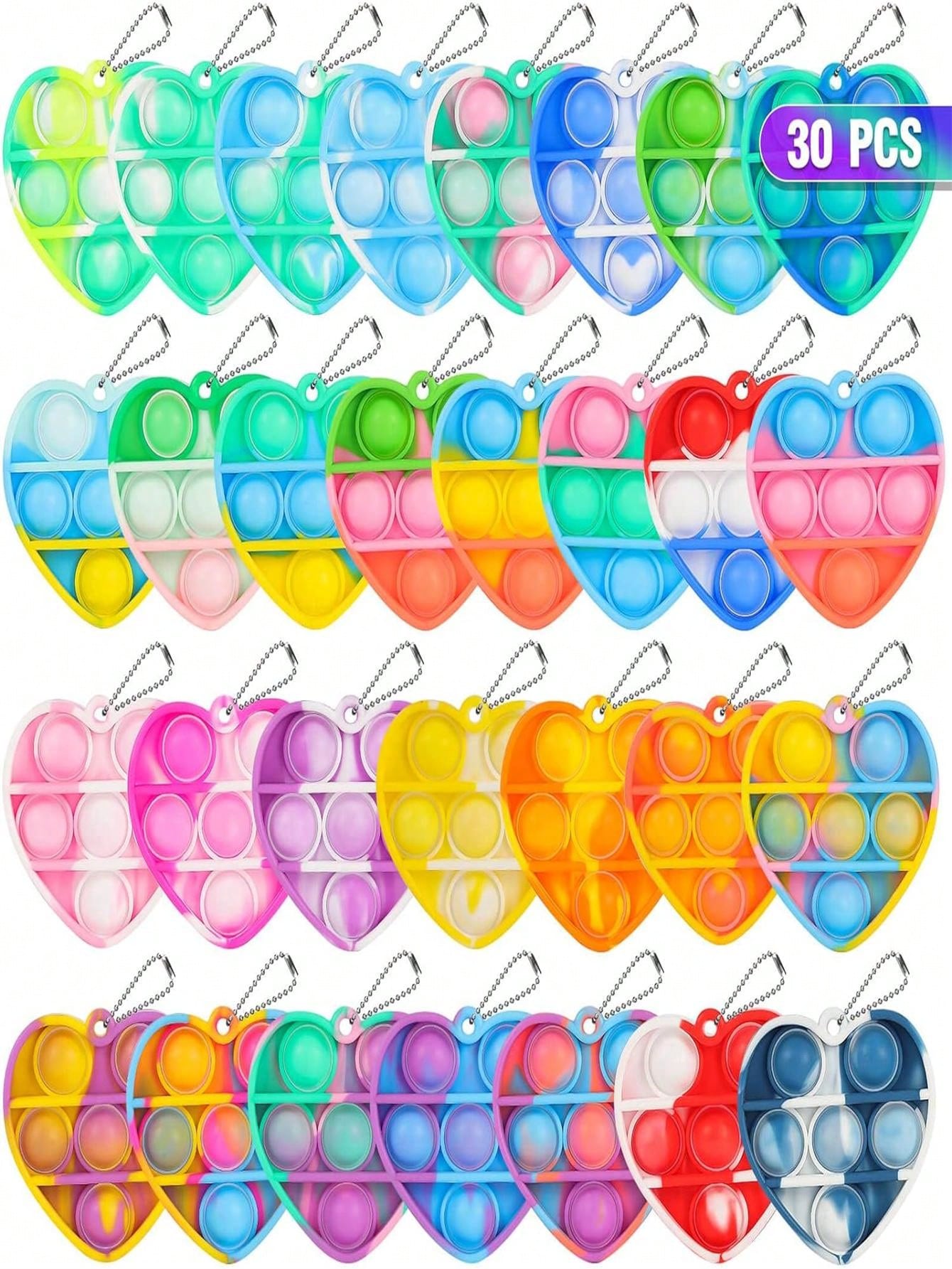 Pop Fidget Toys Bulk Its Party Favors, 30 PCS Mini Pop Heart Keychain It Fidget Toy Pack Sensory ...