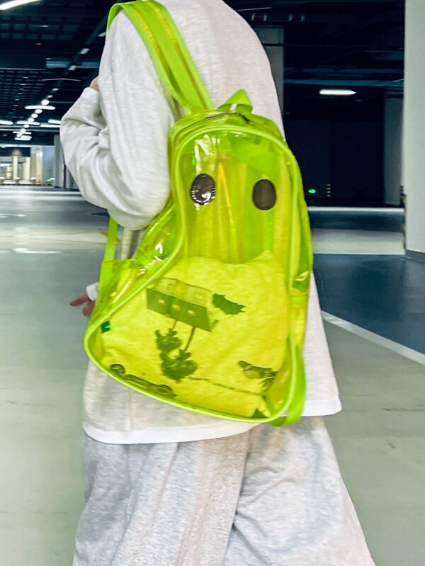 Fluorescent green niche design backpack ugly cute ghost little ghost ...