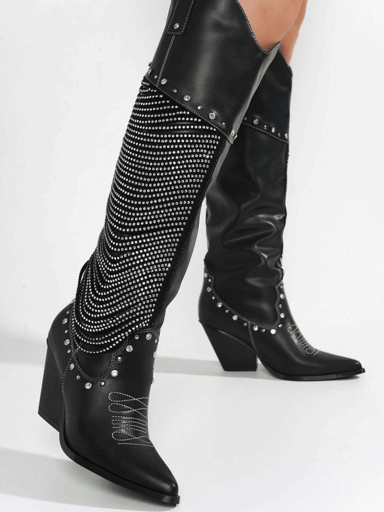 Cape Robbin Stika Women's Rhinestone Gem Knee-High Cowboy Boots | SHEIN USA