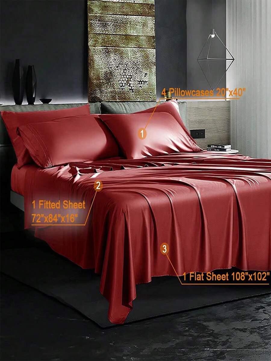 Bed Sheets Set - 6 Pieces Luxury Cooling Bamboo Bed Sheets, Hotel ...