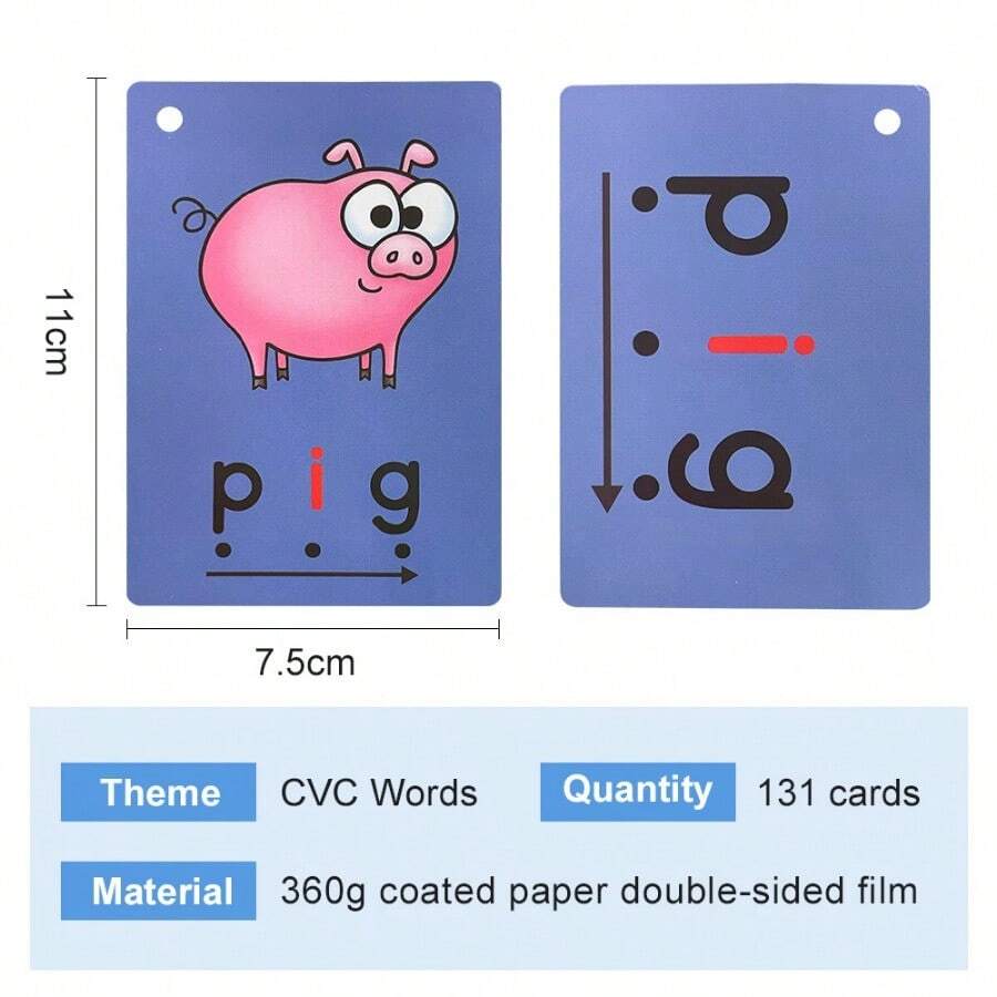 131pcs Phonics CVC Words Flashcards Baby Kid Learning English Language ...