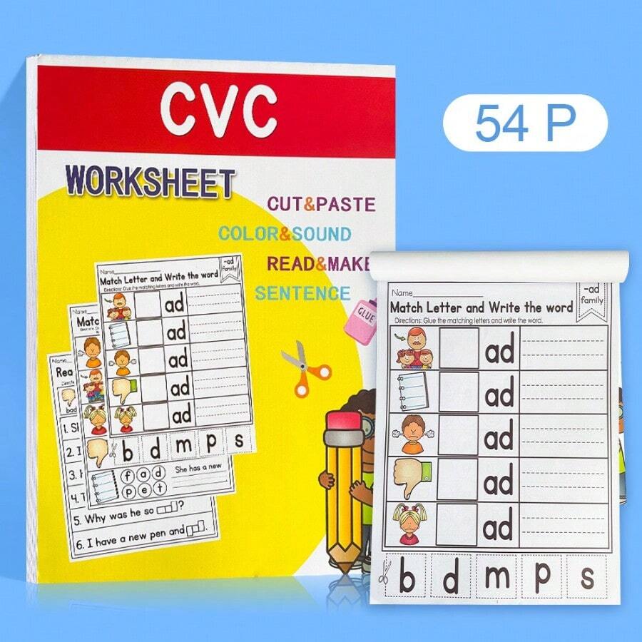 English CVC Phonics Words Sentence Learning Workbook Cut & Paste Read ...