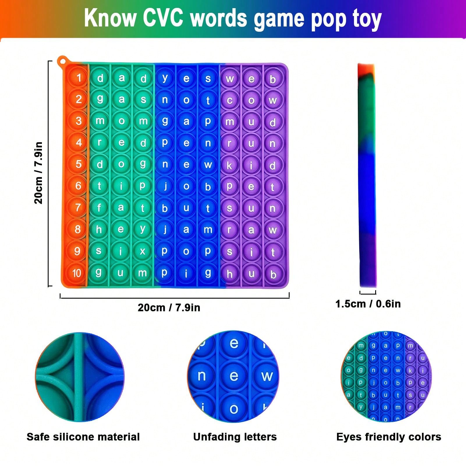 1pc 60 CVC Words Game Pop Bubble Fidget Sensory Toys, Double Sides ...