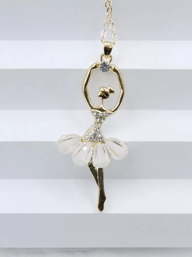 Fashionable White Dress Ballet Girl Necklace With Rhinestone Decor SHEIN