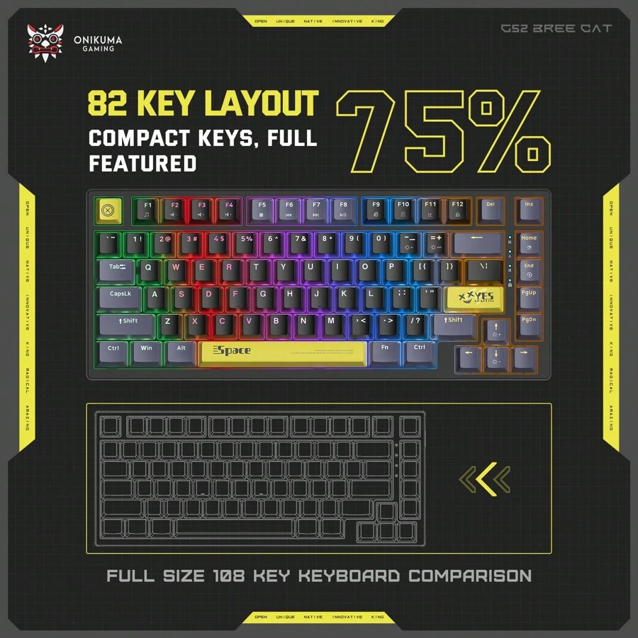 ONIKUMA Onikuma G52 Teclado Negro Para Juegos Teclado Profesional Con Cable Con Teclas Mate ...