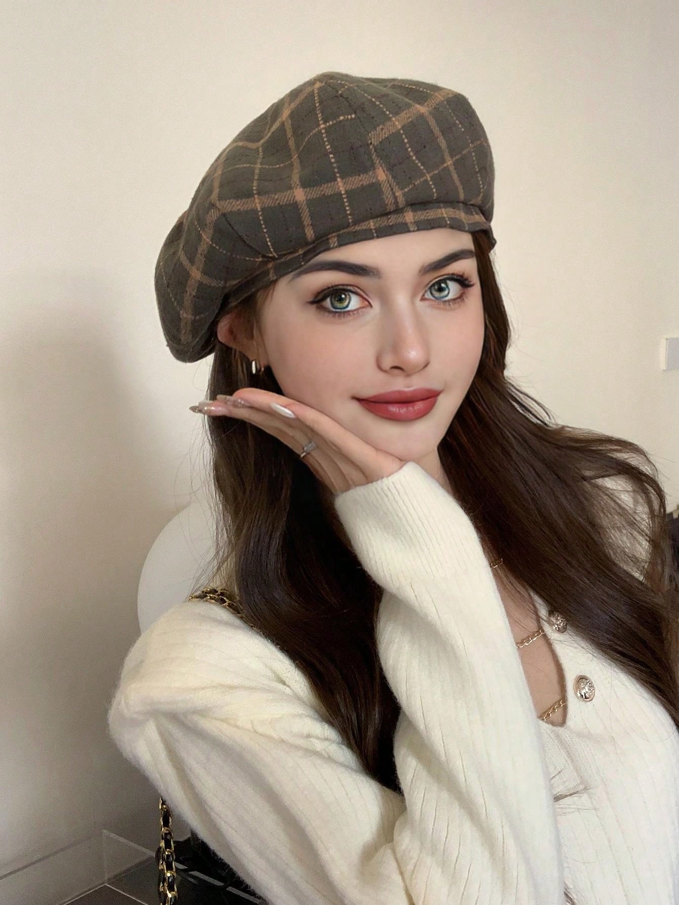 1 Pieza Sombrero De Boina De Color Verde Sólido Para Mujeres Con Diseño ...