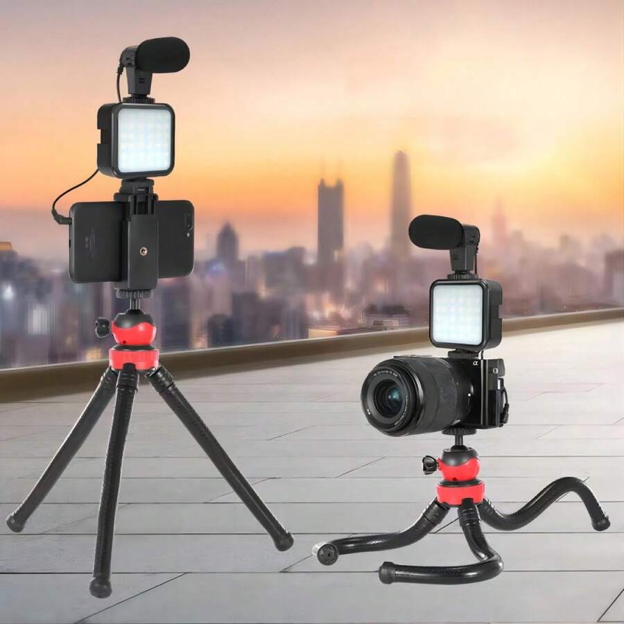 Smartphone Video Recording Kit With Led Light, Phone Clamp, Microphone ...