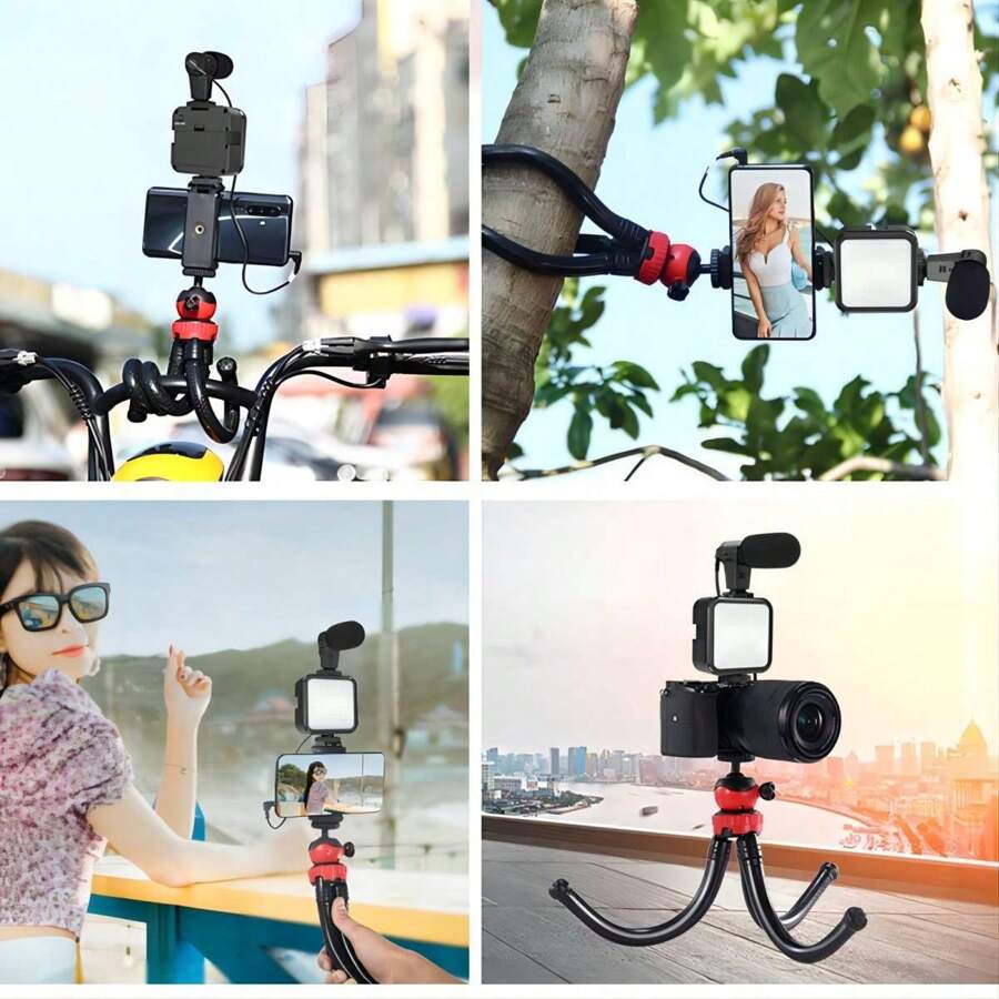 Smartphone Video Recording Kit With Led Light, Phone Clamp, Microphone ...