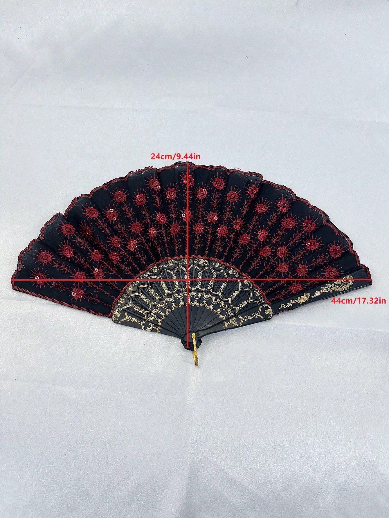 1pc Women'S Makeup Dance Party Sequin Fan Embroidered Asian Style ...