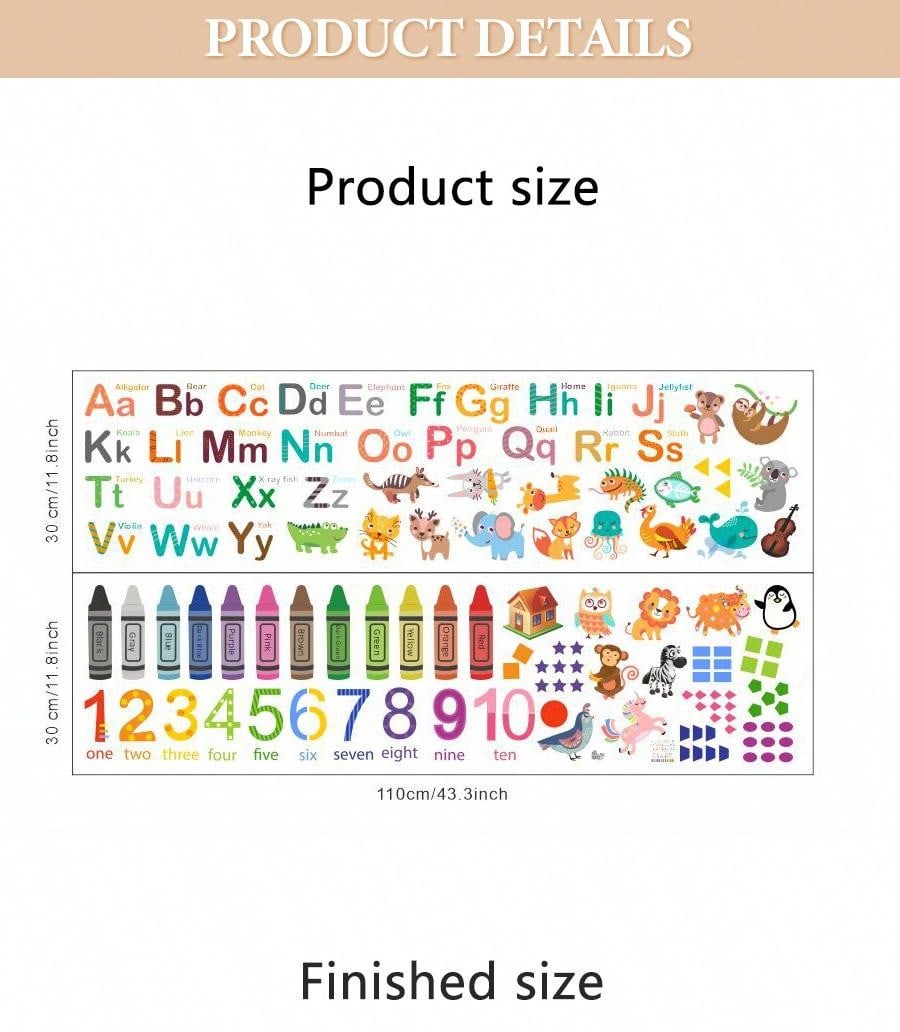 2pcs Colorful Animal Alphabet & Numbers Wall Decal Stickers For Kids ...