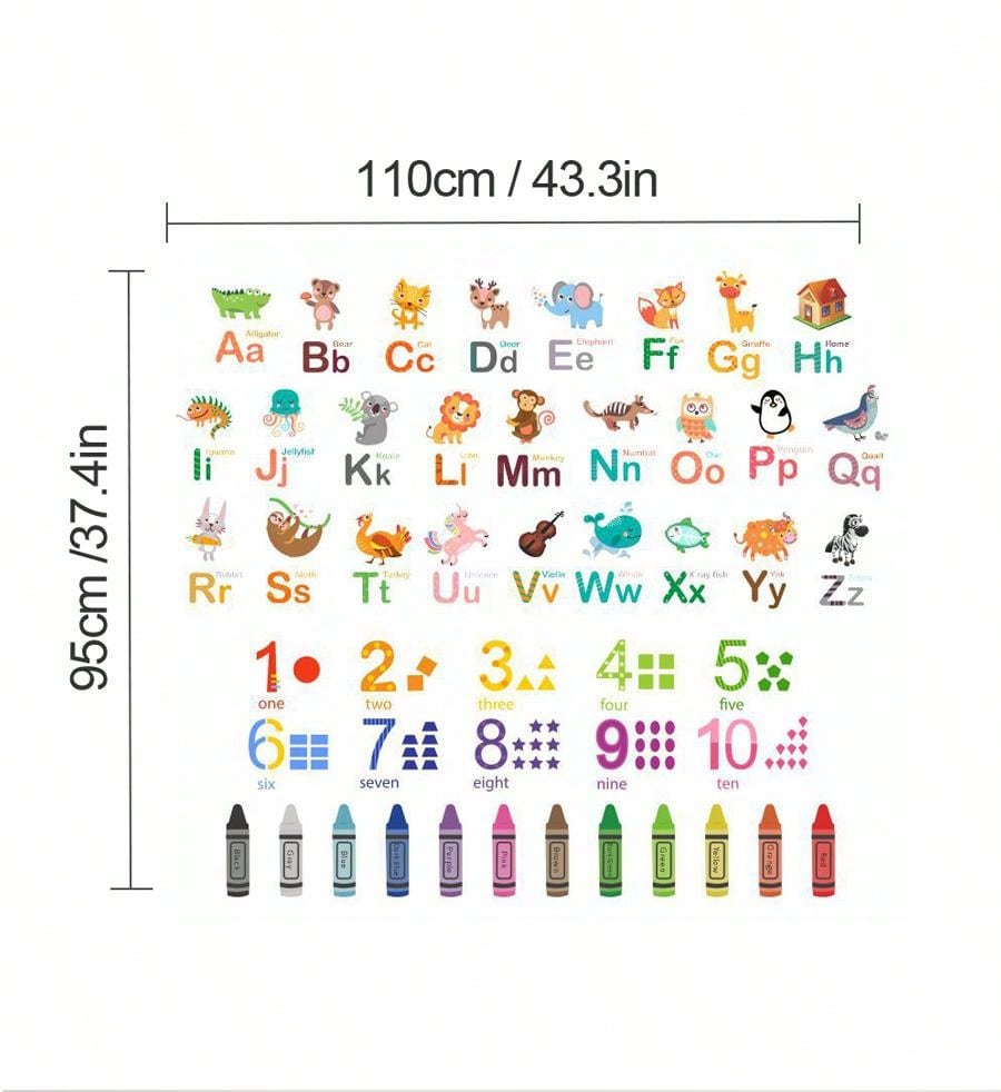 2pcs Colorful Animal Alphabet & Numbers Wall Decal Stickers For Kids ...