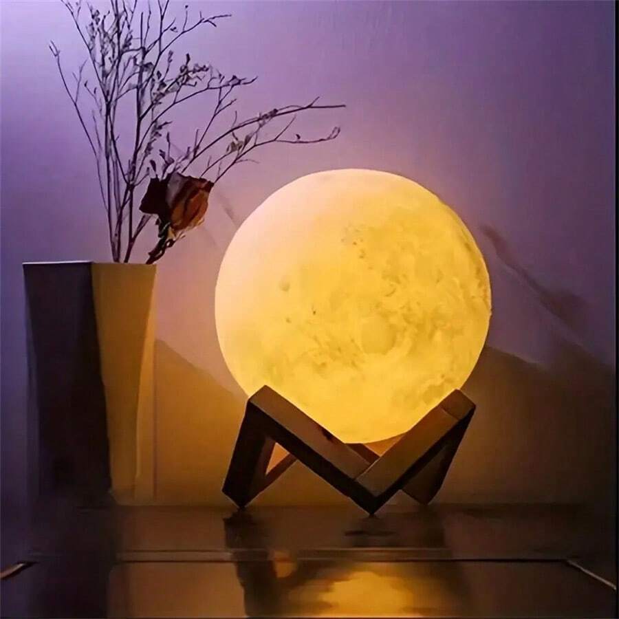 1pc LED 3D Moon Lamp, Moon-Shaped Night Light With Stand, Decorative ...