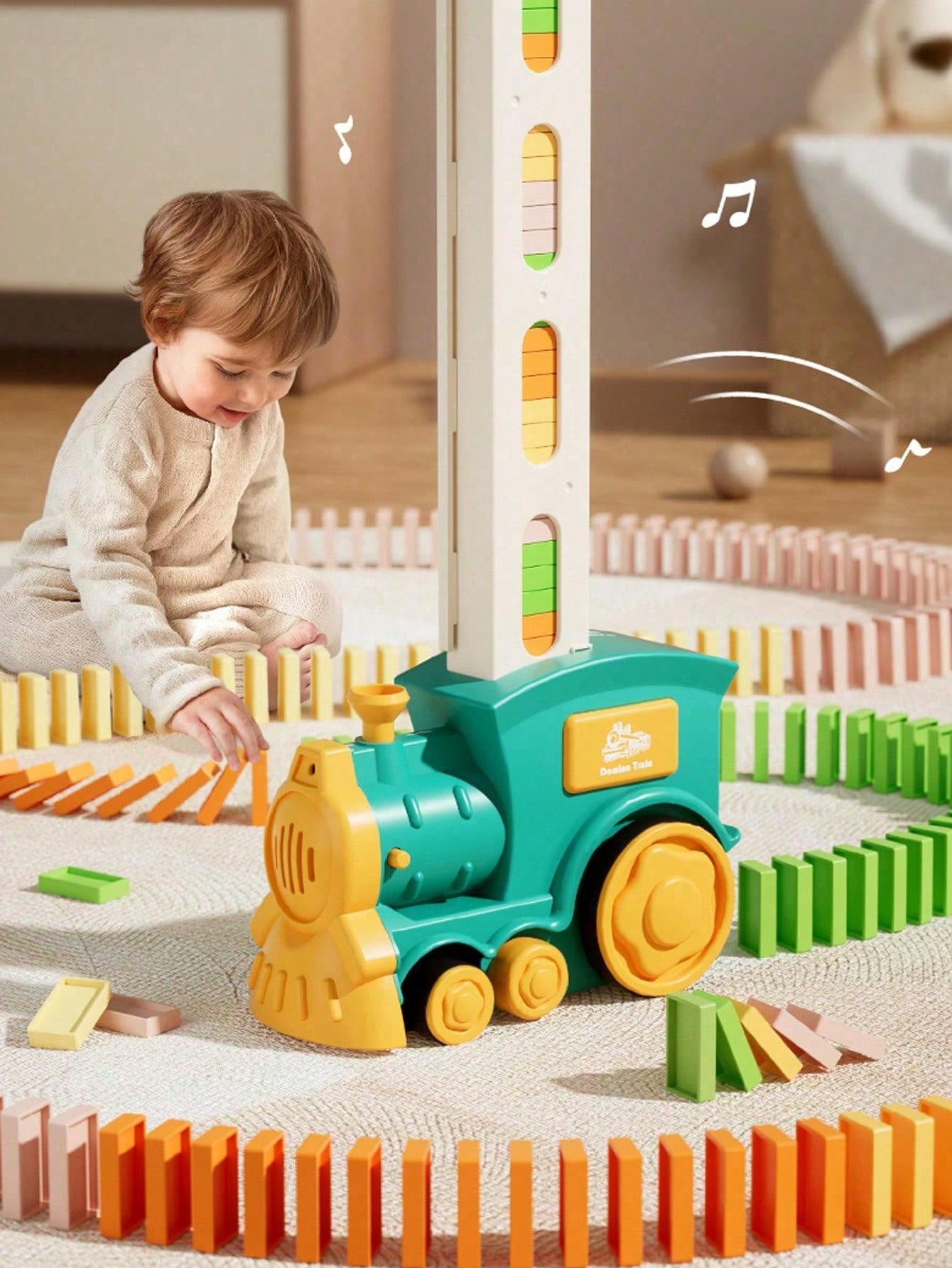 1 Box Of 60pcs Domino Play Set With 1 Plastic Train-shaped Dispenser ...