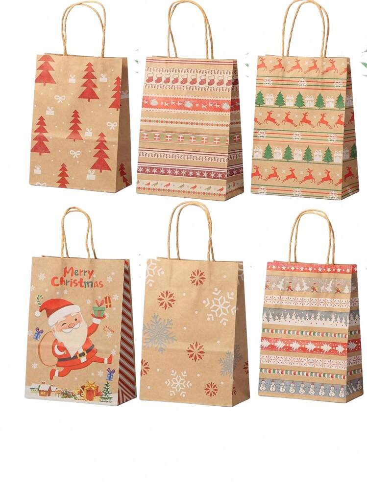 6COLOR Christmas Gift Bags Xmas Holidays Kraft Gift Bag Assorted Sizes with handles Christmas Gift Tags Assorted sizes set for Wrapping Xmas Holiday Presents SHEIN
