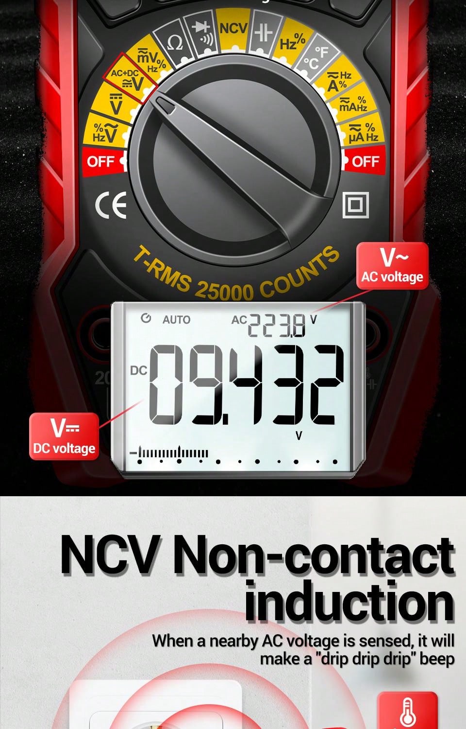 ANENG SZ20 25000 Counts Multimeter Smart Manual Range Meter NCV AC DC ...