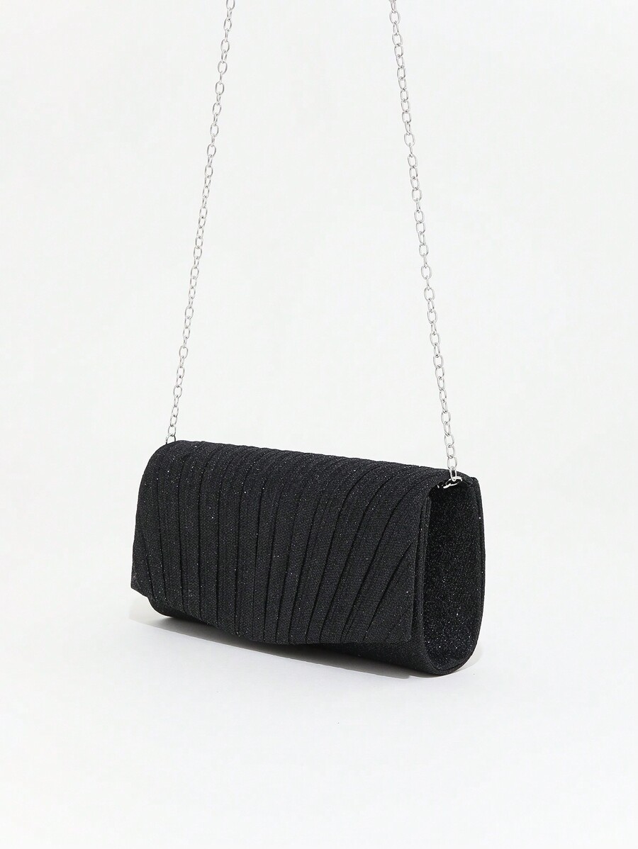 Mini Glitter Shiny Pleated Clutch Bag With Chain Strap For Evening ...