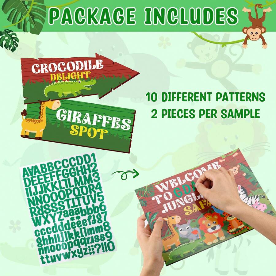20 Pieces Safari Jungle Party Sign Jungle Decorations for Classroom Zoo ...