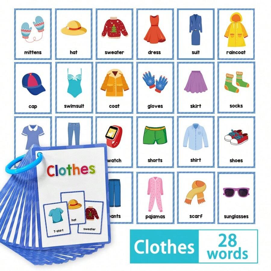 28 Words Clothing Clothes Flash Cards For Kids Fun Vocabulary English ...