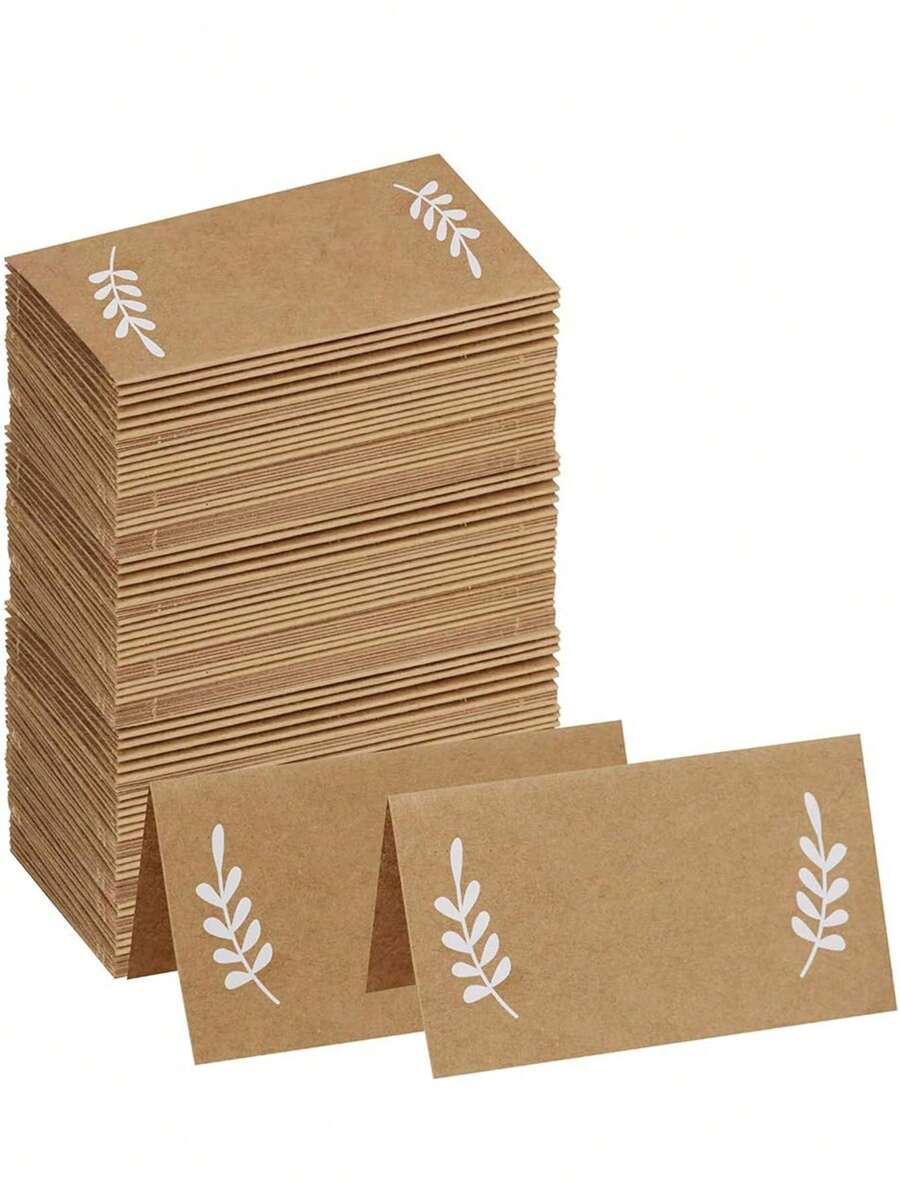 20/50Pcs 3.5'' Place Cards With White Laurel Leaves Kraft Paper Cards ...