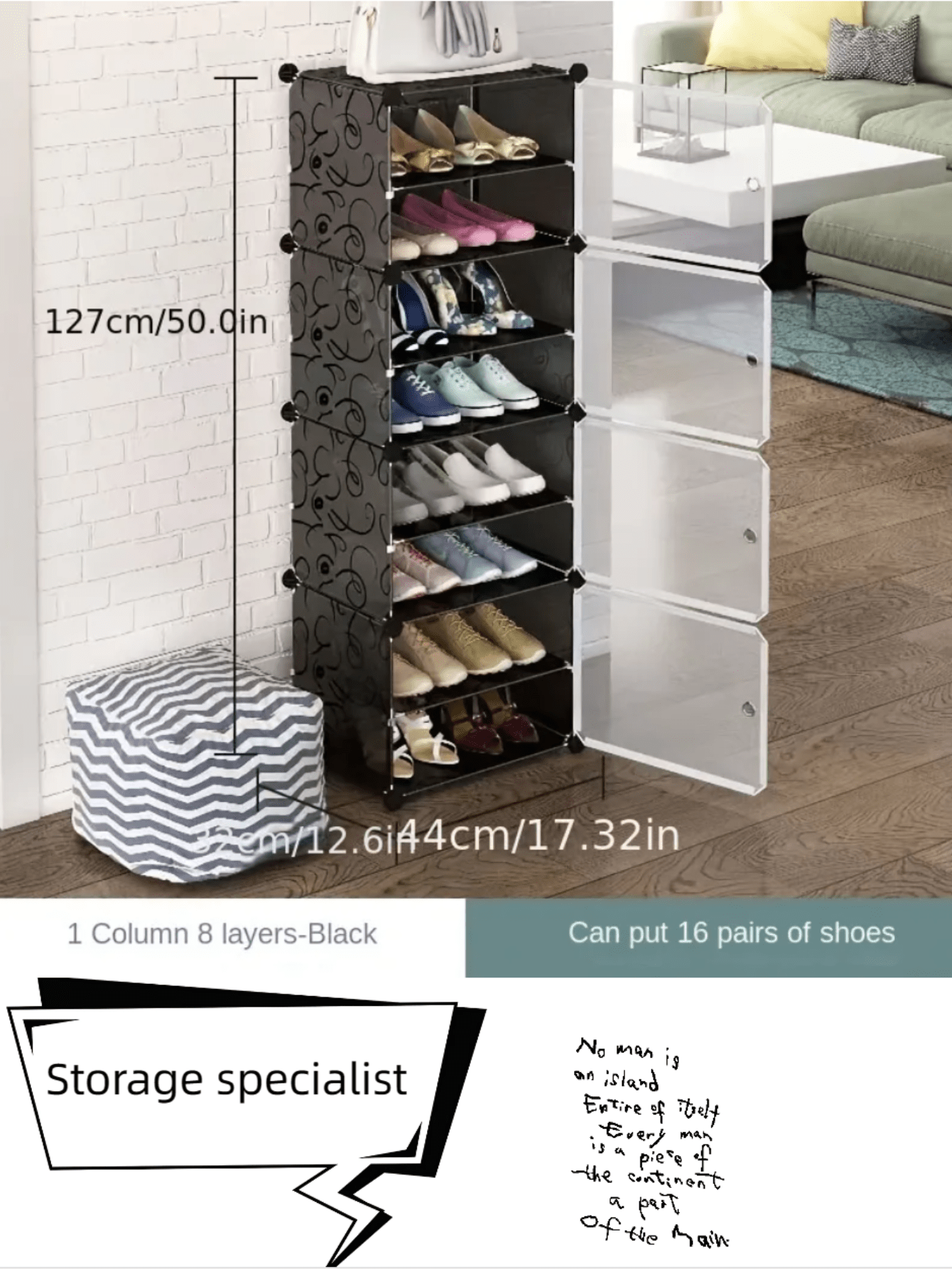 Black Simple Shoe Cabinet Multi-layer Free Combination Assembled ...