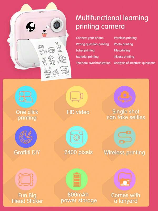 Instant Digital Camera Mini Cute Cartoon Hi-res Thermal Printer Cam ...