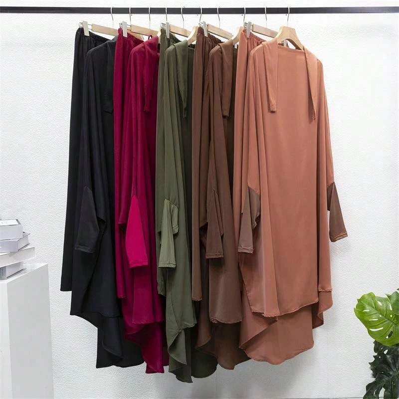 1set Women's Solid Color Matte Silky Chiffon Hijab Set With Sectioned ...