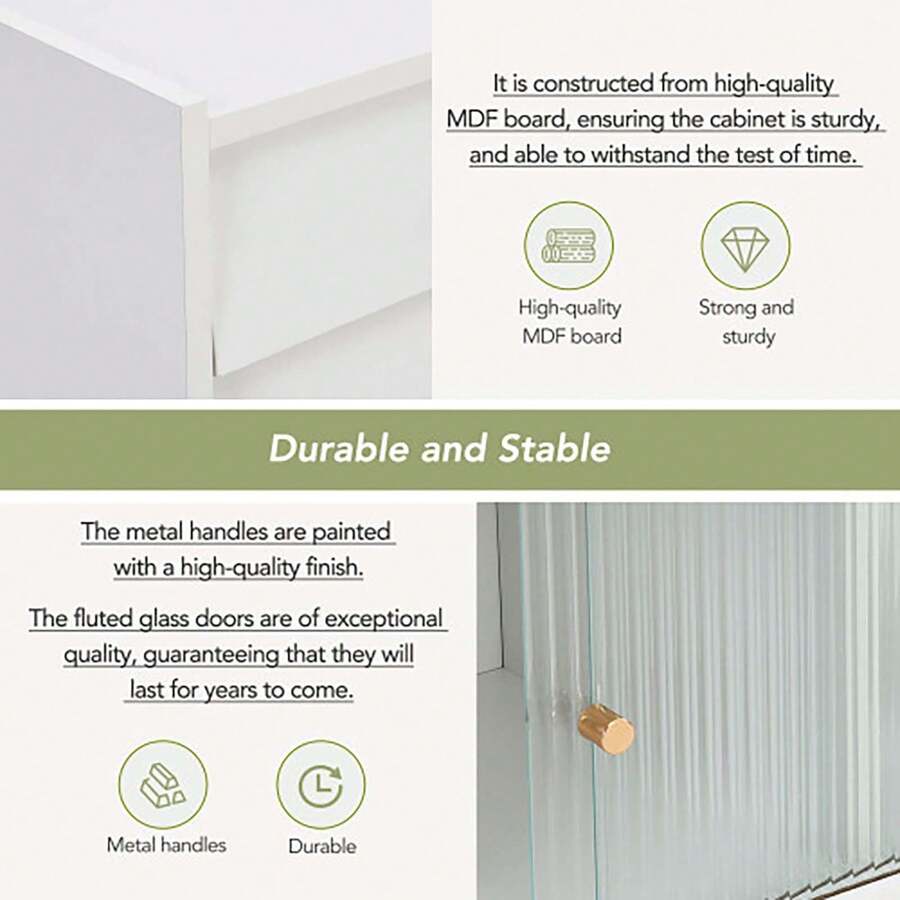 Contemporary TV Stand with Sliding Fluted Glass Doors, Slanted Drawers ...