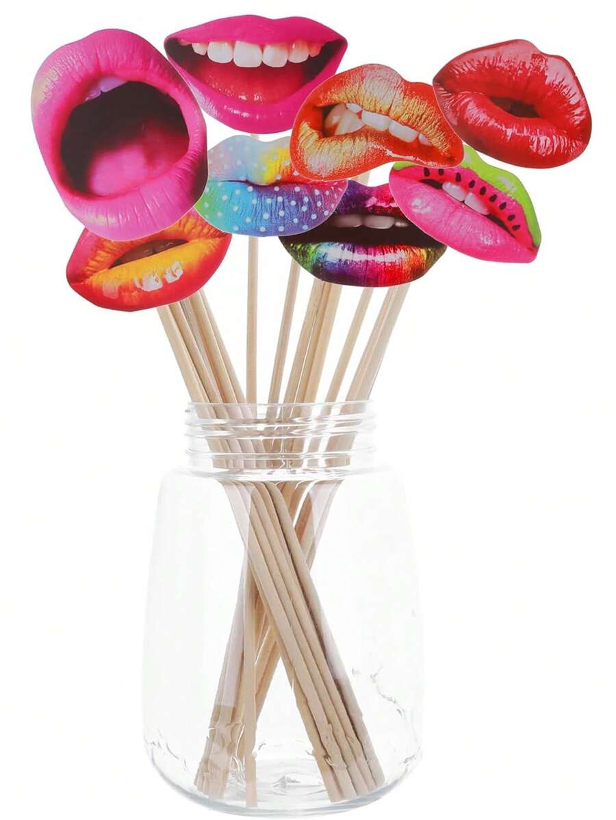 20pcs Funny Mouth Lips Photo Booth Prop, Funny Mouth DIY Set With Wood ...