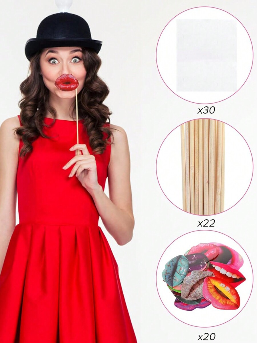 20pcs Funny Mouth Lips Photo Booth Prop, Funny Mouth DIY Set With Wood ...