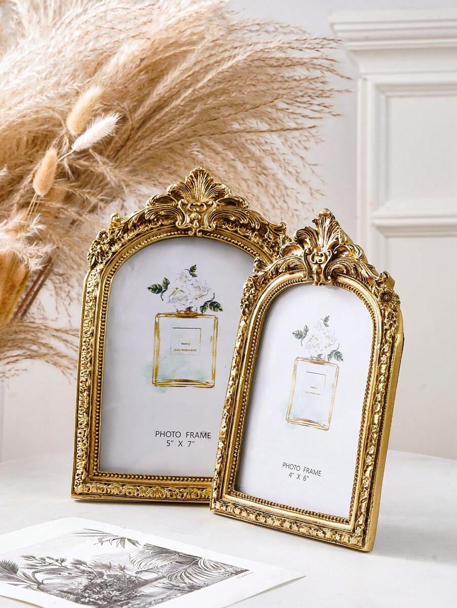 1pc Vintage European Style Gold Curved Frame Decorative Photo Frame ...