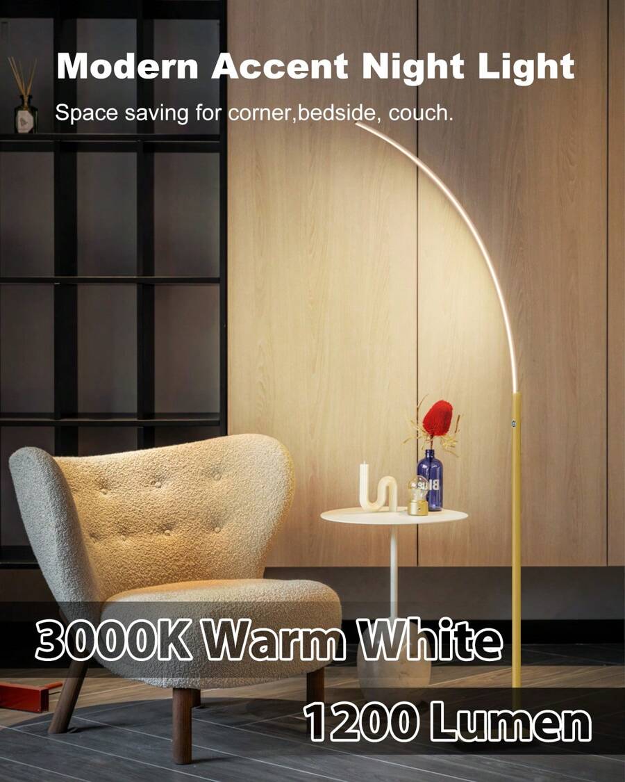 TACAHE Arc Corner Floor Lamp - 3000K Warm White & 3 Brightness Presets ...